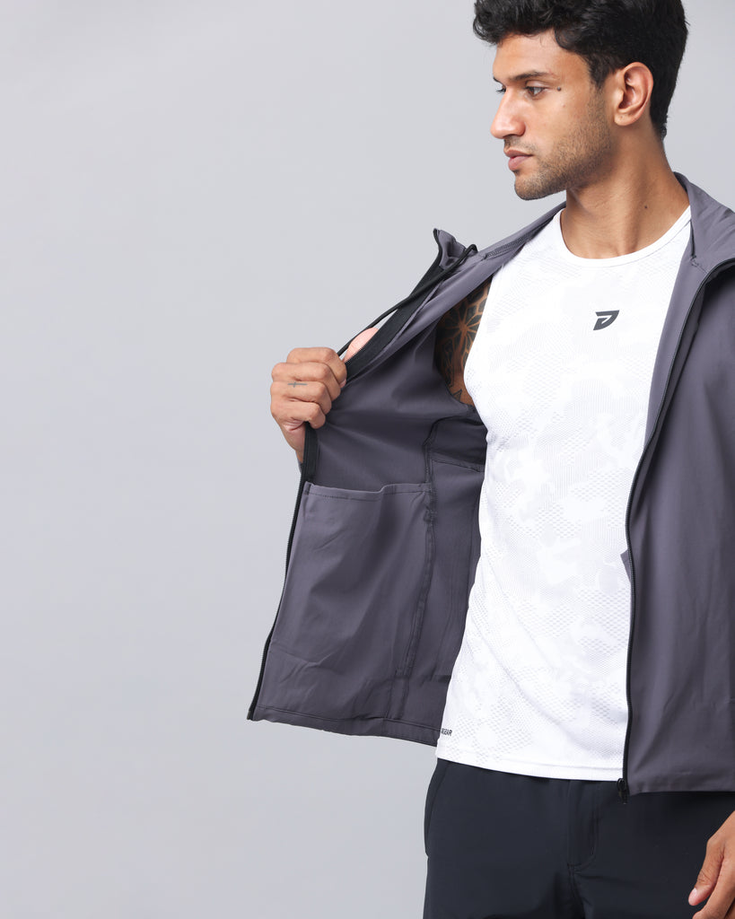 KA53 Water Resistant Wind Cheater Jacket with Hoodie | Medium Grey ...