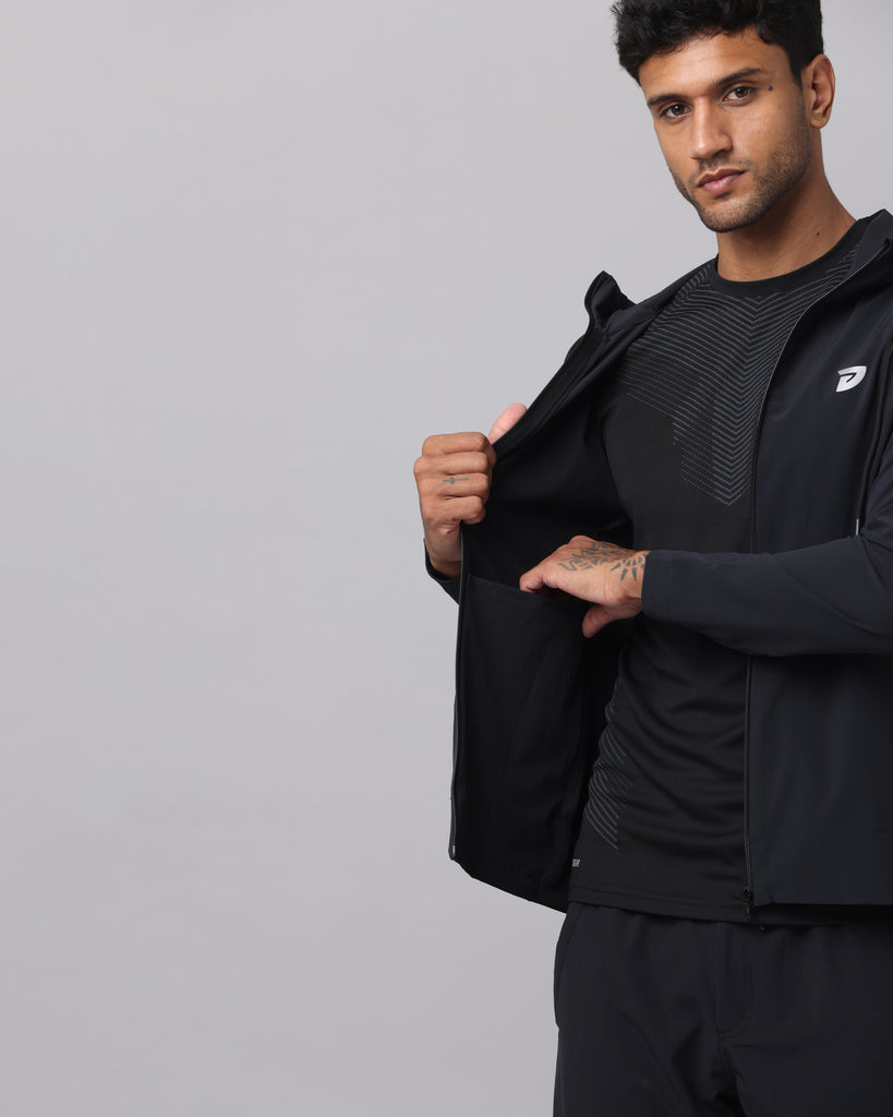 KA53 Water Resistant Wind Cheater Jacket with Hoodie | Black – ka53mensclub